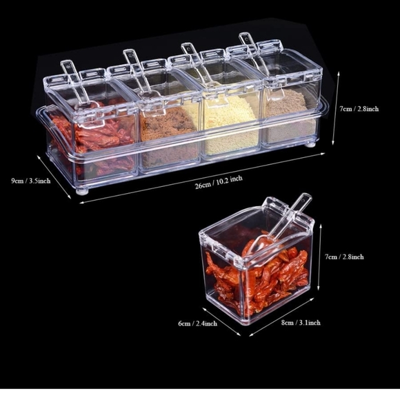 None | Kitchen | Clear Seasoning Box 4 Condiment Containers Lids Spice ...